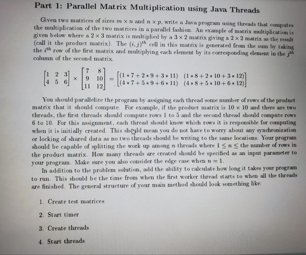 Part 1: Parallel Matrix Multiplication using Java | Chegg.com