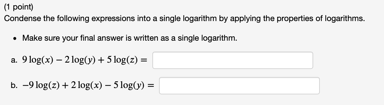 Solved (1 point) Rewrite the following logarithms in | Chegg.com