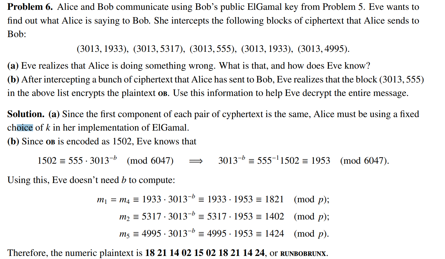 Solved Problem 6. Alice and Bob communicate using Bob's | Chegg.com