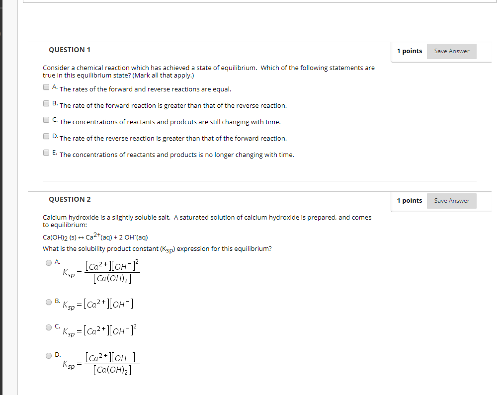 Solved QUESTION 1 1 points Save Answer Consider a chemical | Chegg.com