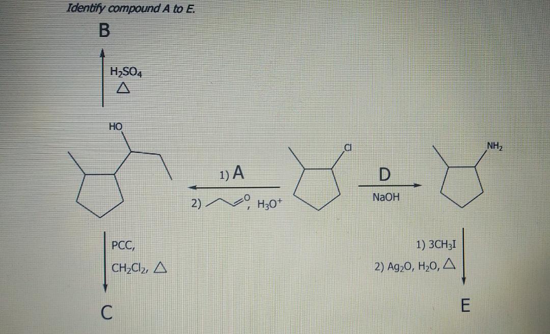 Solved Identity compound A to E. B H2SO4 НО NH2 1) A. Hey | Chegg.com