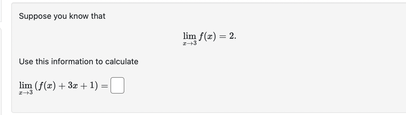 Solved Suppose you know that limx→3f(x)=2 Use this | Chegg.com