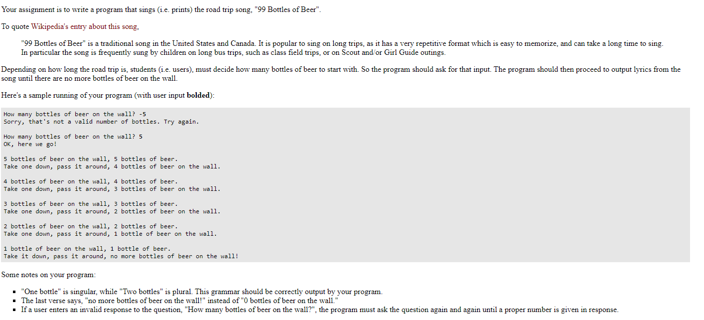 Solved Your assignment is to write a program that sings | Chegg.com