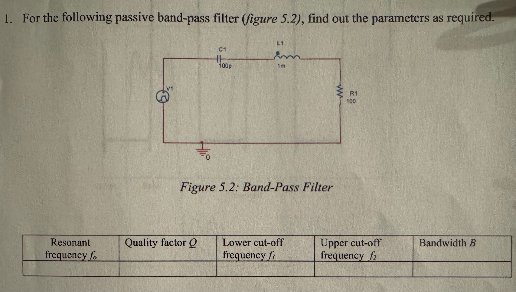 Solved Please provide formulas solve for resonant frequency, | Chegg.com