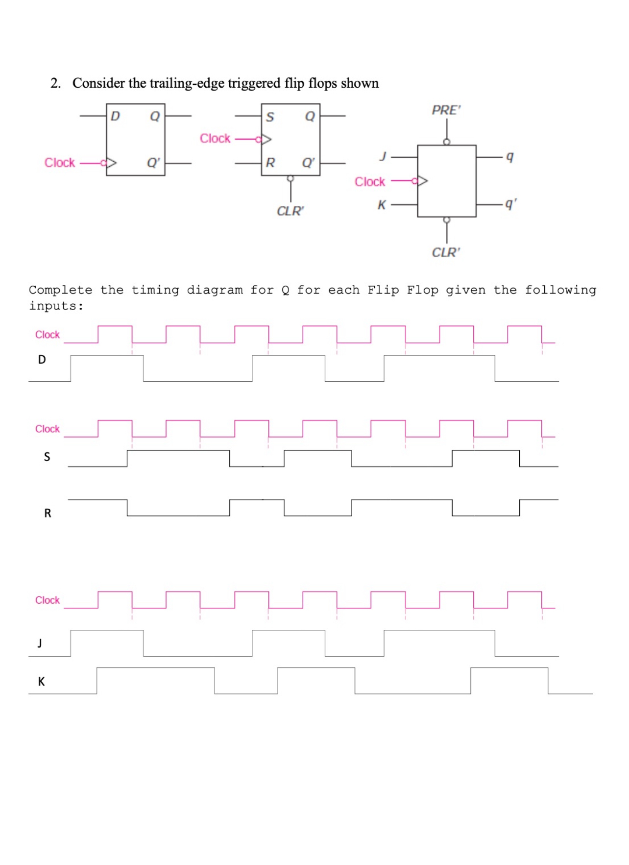 2. Consider the trailing-edge triggered flip flops | Chegg.com