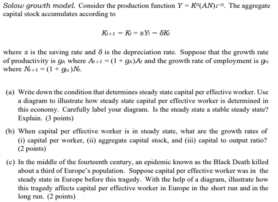 Solved Solow growth model. Consider the production function | Chegg.com