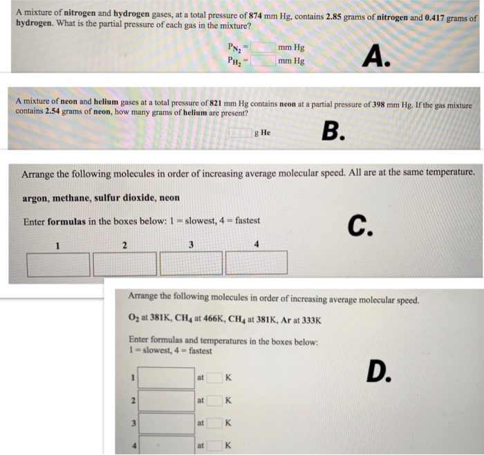 Solved A mixture of nitrogen and hydrogen gases, at a total | Chegg.com