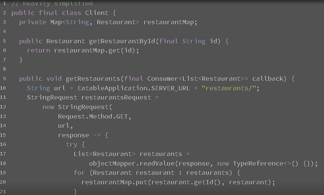 Solved 1 | Heavily simplified 2 public final class client { | Chegg.com