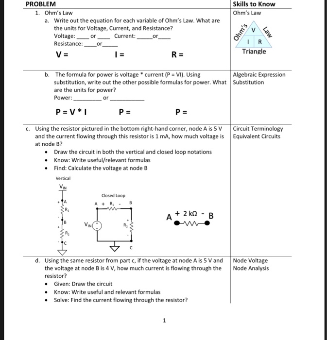 Solved Skills to Know PROBLEM 1. Ohm's Law Ohm's Law a. | Chegg.com Solved Skills to Know PROBLEM 1. Ohm's Law Ohm's Law a. | Chegg.com