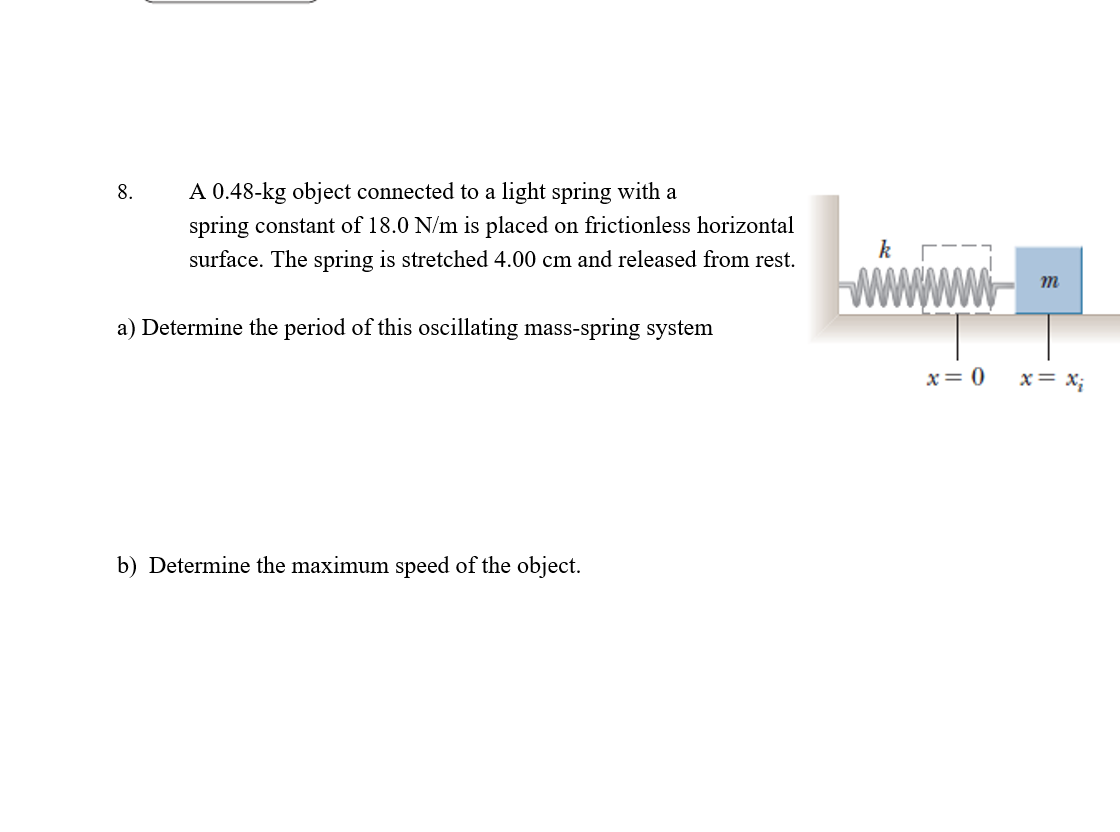 Solved 8. A 0.48-kg object connected to a light spring with | Chegg.com