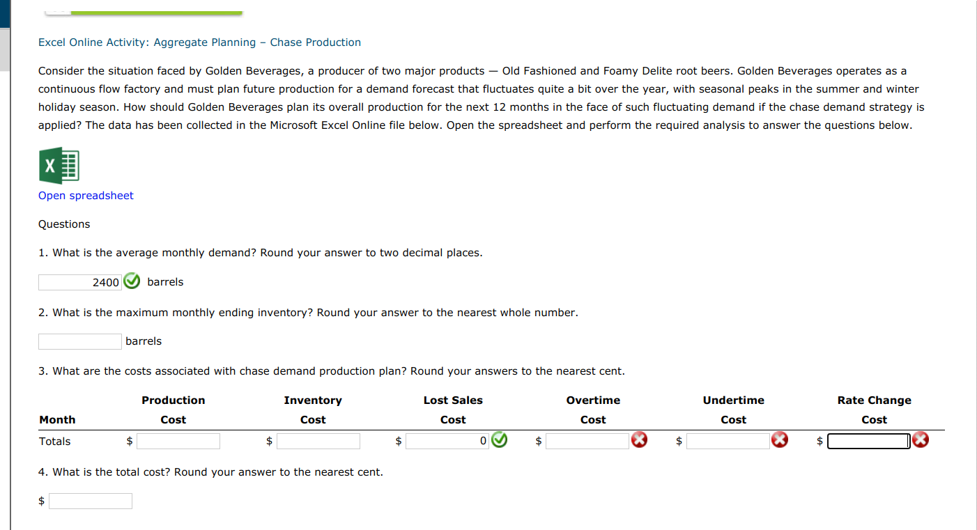 Solved Excel Online Activity: Aggregate Planning - Chase | Chegg.com