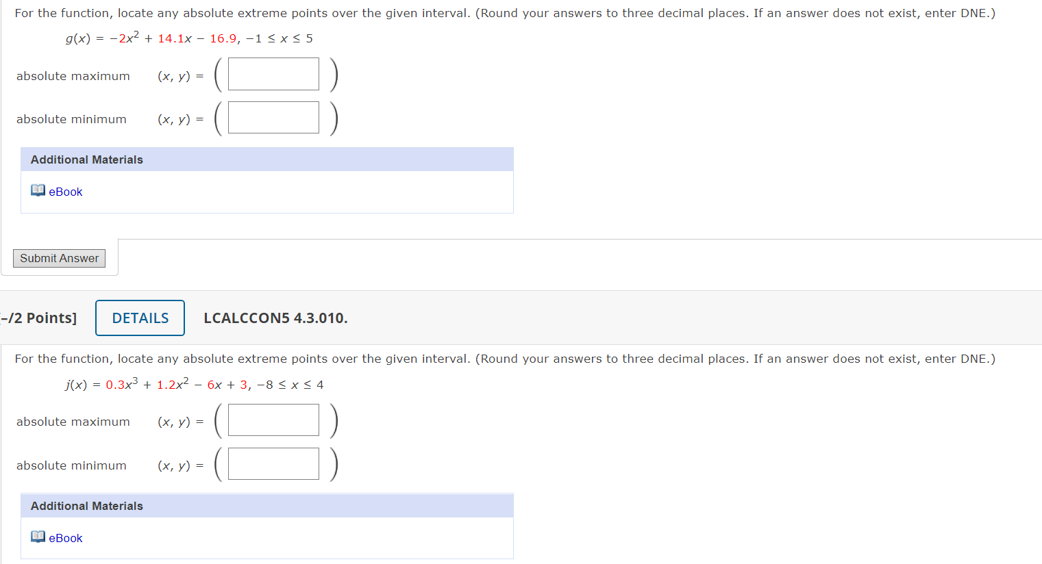 Solved For the function, locate any absolute extreme points | Chegg.com