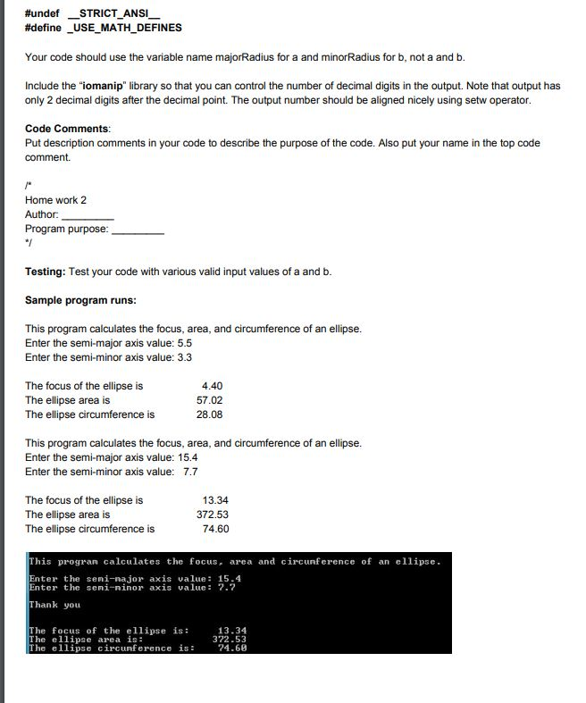 Solved Write a C++ program to calculate the focus, the area, | Chegg.com
