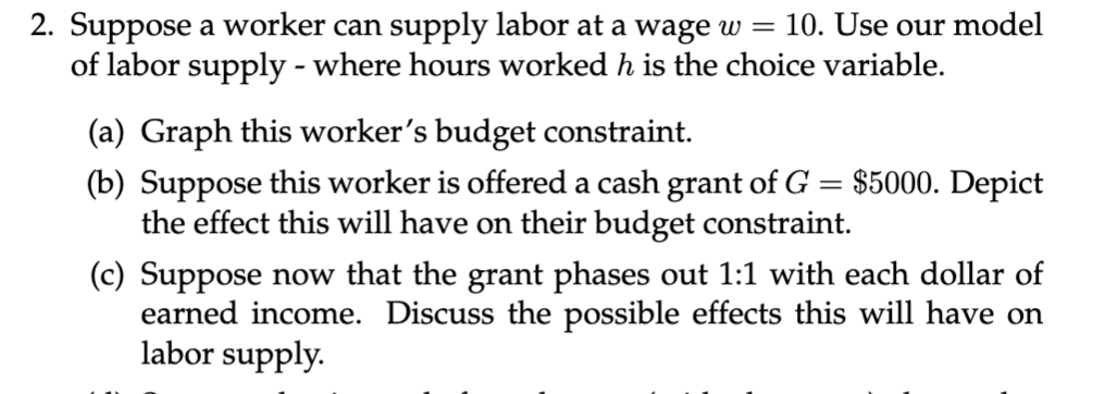 Solved 2. Suppose a worker can supply labor at a wage w = | Chegg.com