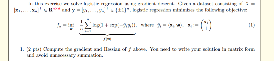 question) compute Gradient and Hessian of f above. | Chegg.com