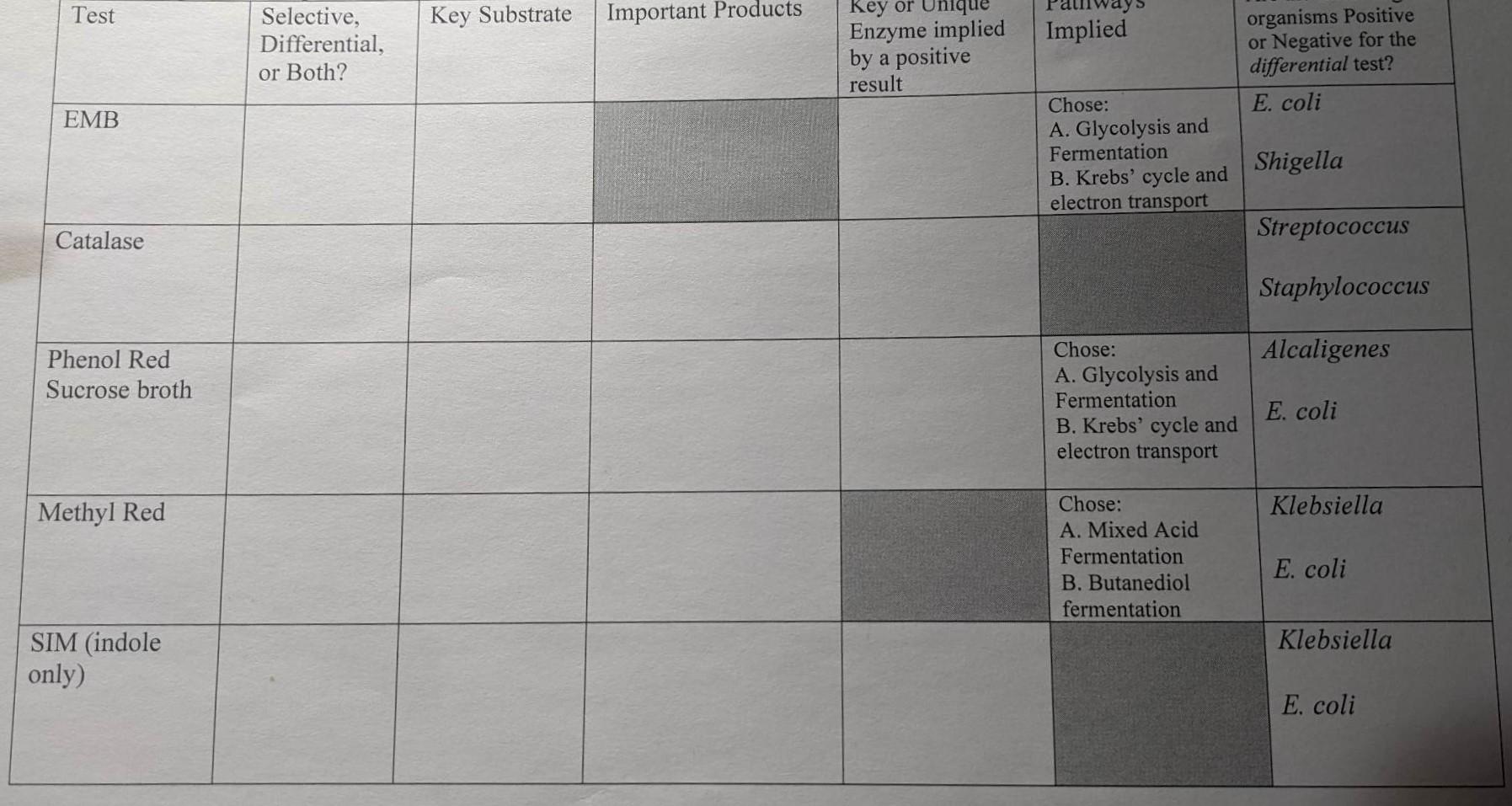 Solved Please fill out the following table with the | Chegg.com
