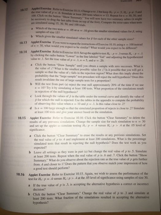 Solved 0 Chapter 10 Hypothesis lejt Exercises 10.59 Applet | Chegg.com