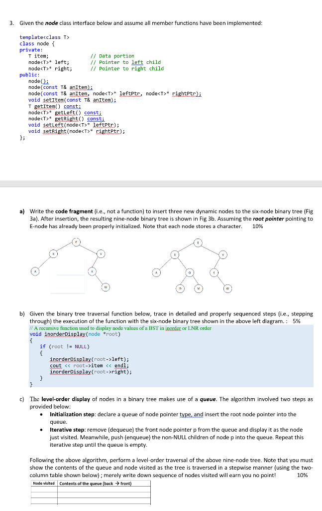 3. Given the node class interface below and assume | Chegg.com
