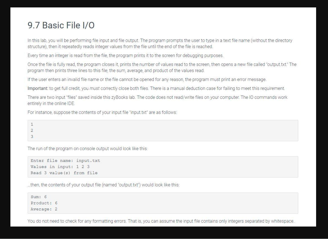 Solved Need help with Basic File I/O C program in Zybooks as | Chegg.com