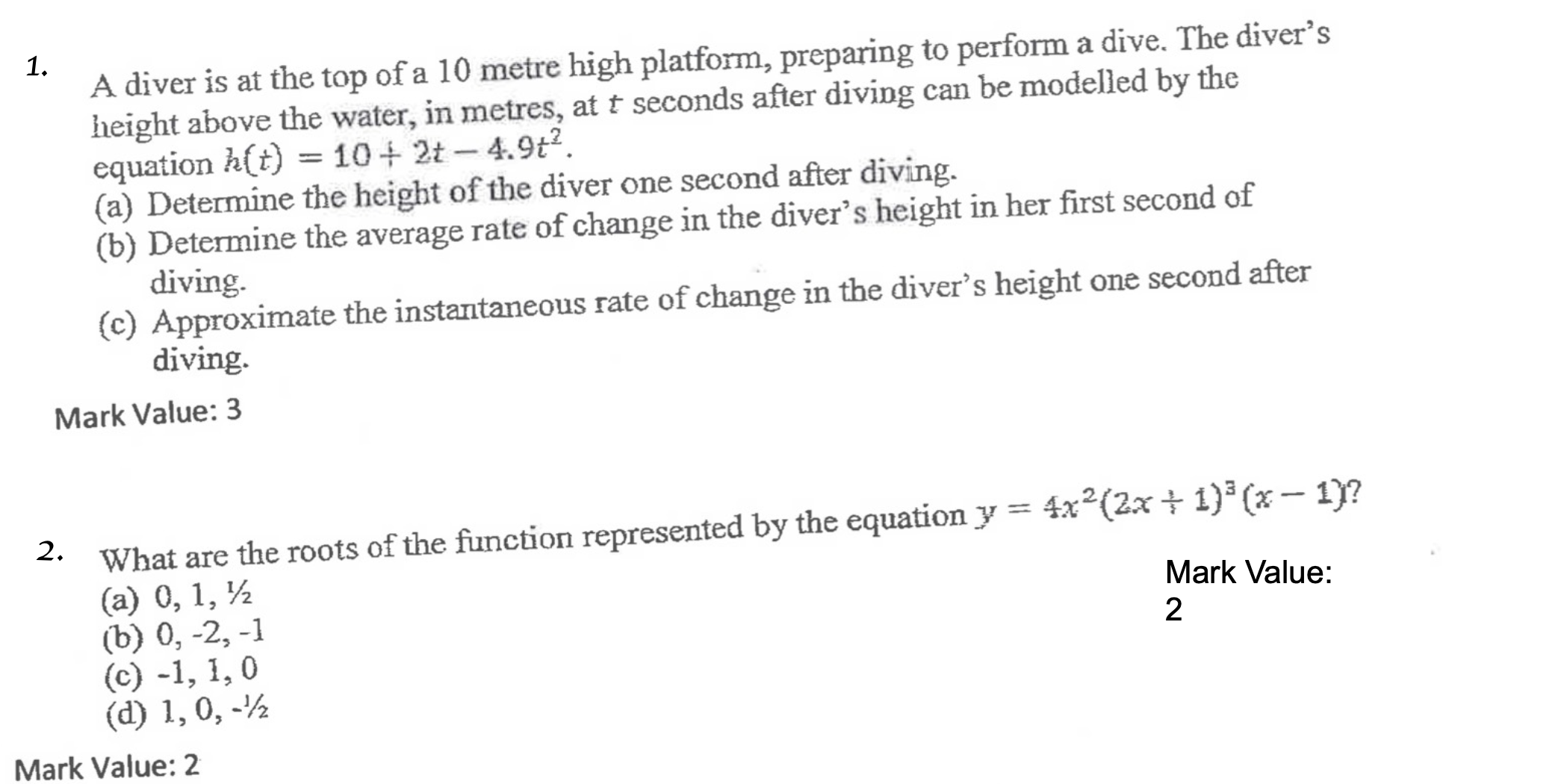 Solved 1. A diver is at the top of a 10 metre high platform, | Chegg.com