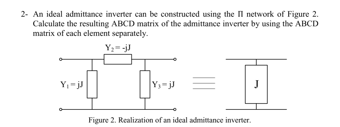 Solved 2- An ideal admittance inverter can be constructed | Chegg.com