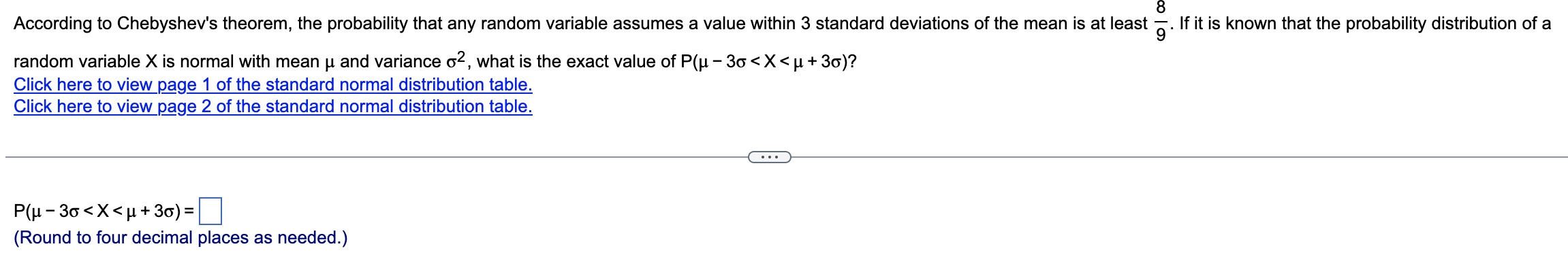 Solved According to Chebyshev's theorem, the probability | Chegg.com