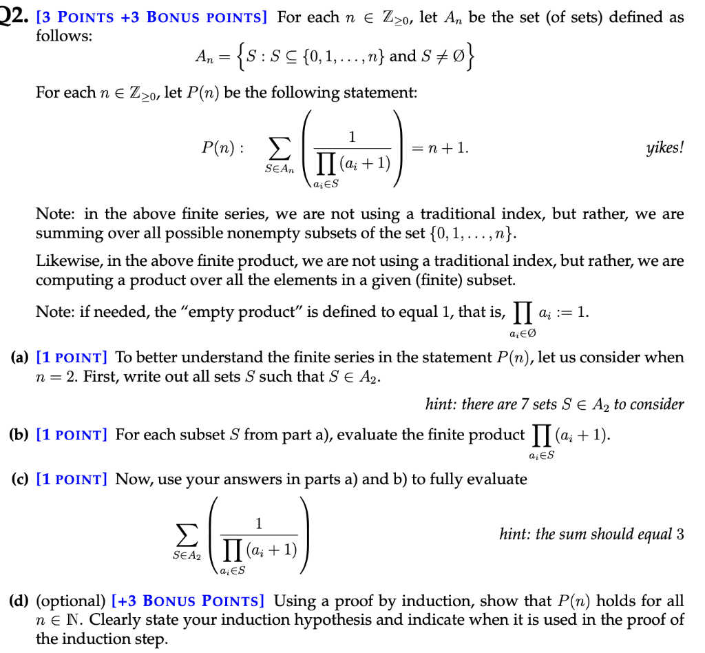 Solved 2. [3 PoINTS +3 BonUS POINTS] For each n∈Z≥0, let An | Chegg.com