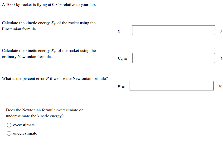 Solved A 1000-kg rocket is flying at 0.85c relative to your | Chegg.com