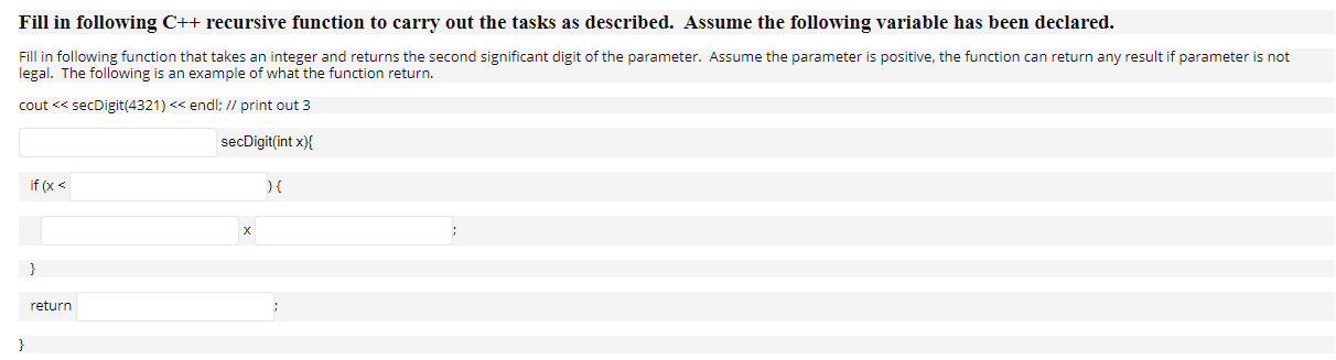 Solved Fill In Following C Recursive Function To Carry Out