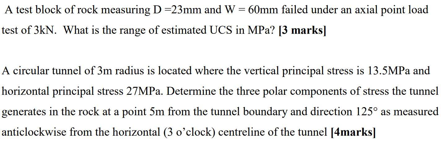 Solved A test block of rock measuring D=23mm and W = 60mm | Chegg.com