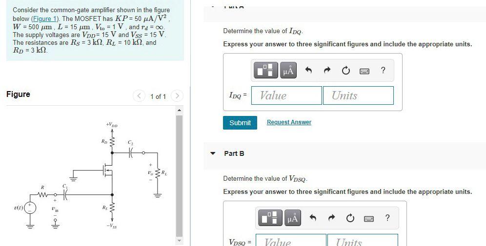 Solved 1 HILO Consider the common-gate amplifier shown in | Chegg.com
