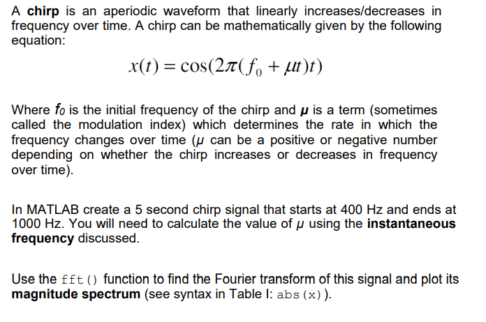Solved A Chirp Is An Aperiodic Waveform That Linearly