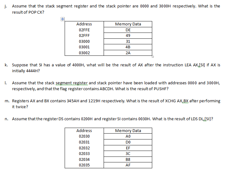 Solved j. Assume that the stack segment register and the | Chegg.com