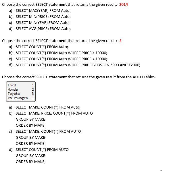 Solved Use the Auto Table to answer questions 6 to 10. Auto | Chegg.com