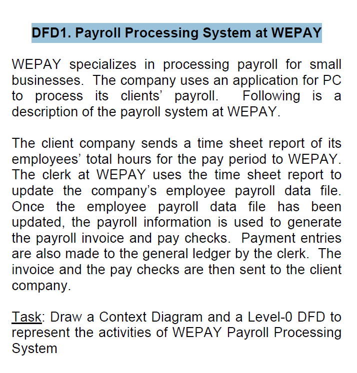 Solved DFD1. Payroll Processing System at WEPAY WEPAY | Chegg.com