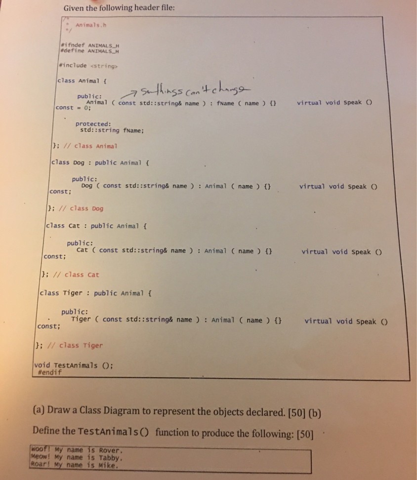 Solved Given the following header file: An imals.h #ifndef | Chegg.com