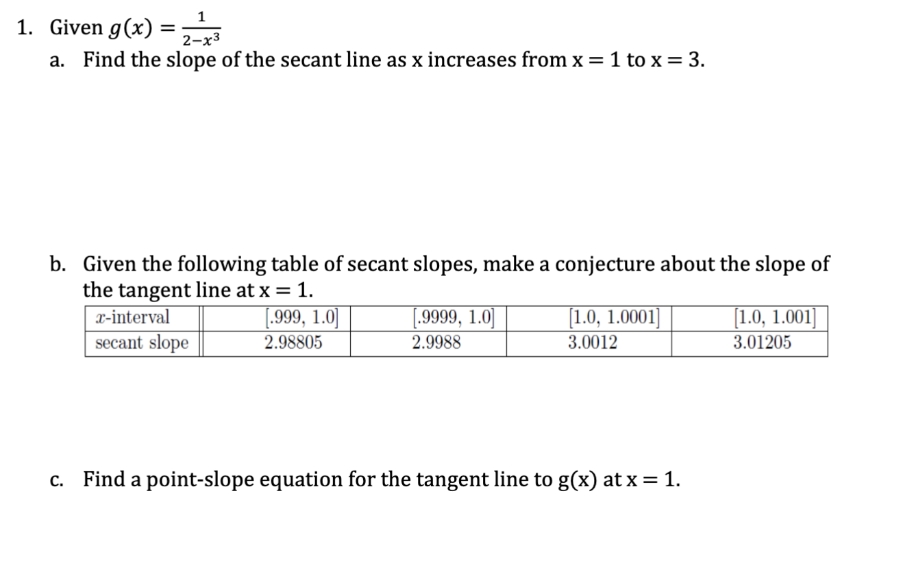 Solved Given g(x)=2−x31 a. Find the slope of the secant line | Chegg.com