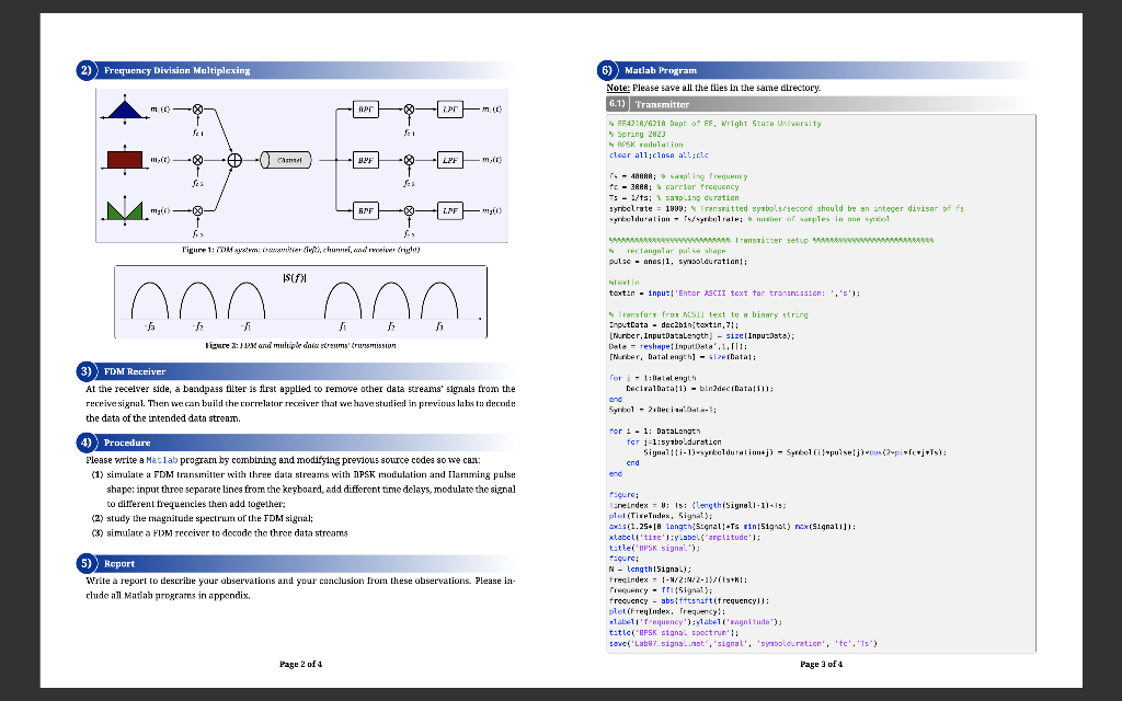 (2) Frequency Division Maltiplexing 6) Matlab Program | Chegg.com