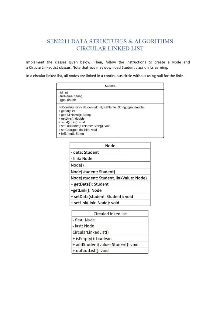 Solved SEN2211 DATA STRUCTURES \& ALGORITHMS CIRCULAR LINKED | Chegg.com