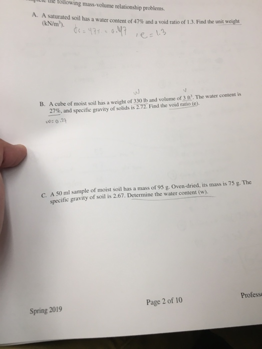 Solved pitie the tollowing mass-volume relationship problems | Chegg.com