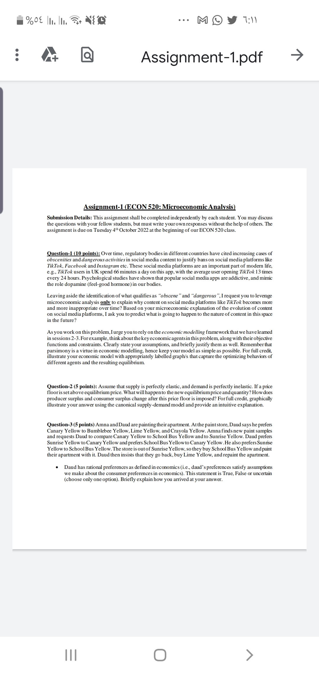 Assignment-1 (ECON 520: MicroeconomicAnalysis) | Chegg.com