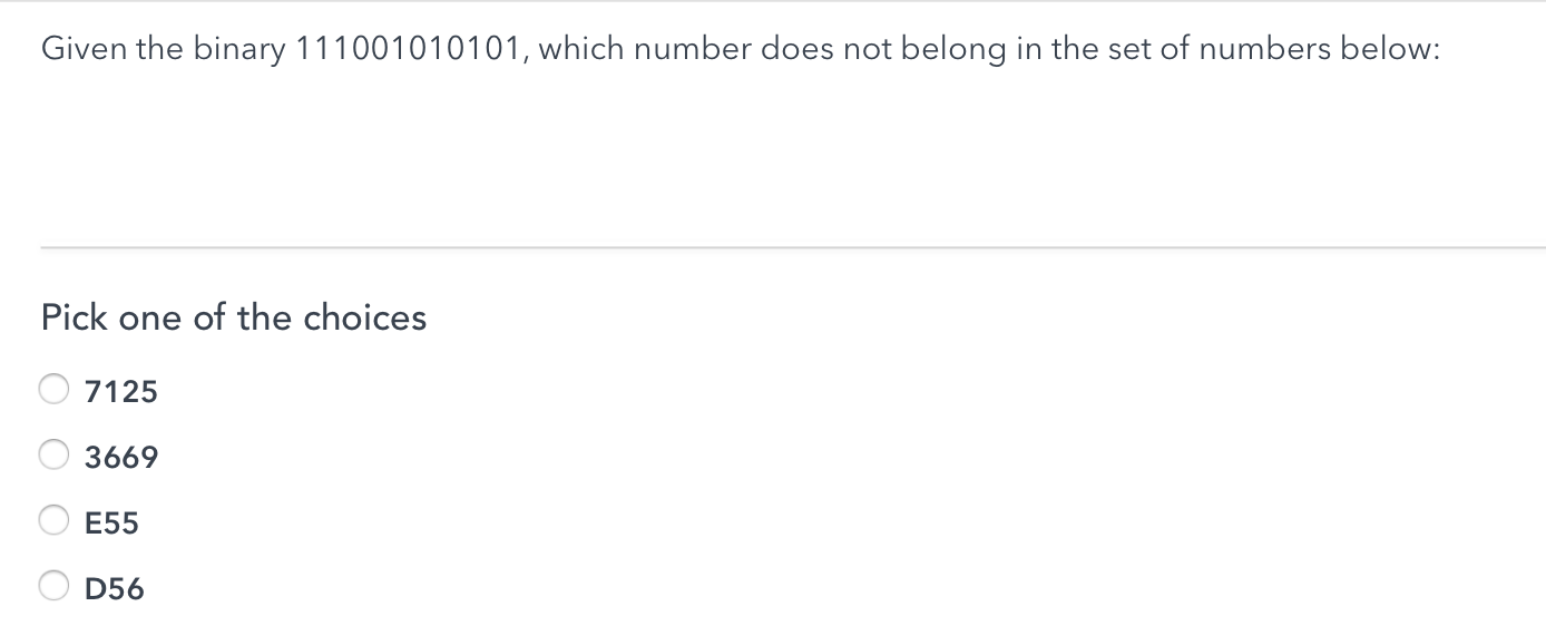 Solved Given the binary 111001010101, which number does not | Chegg.com