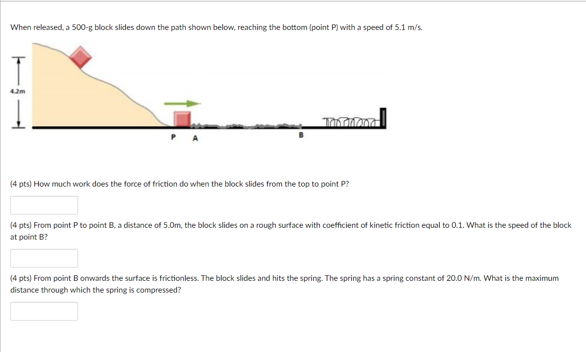 Solved When released, a 500-g block slides down the path | Chegg.com