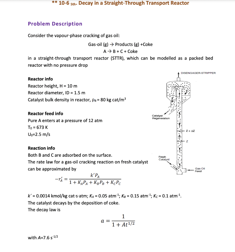 onsider the catalyst decay in the straight through | Chegg.com