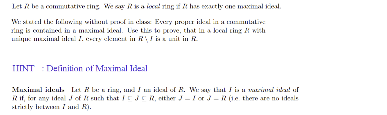 Solved Let R be a commutative ring. We say R is a local ring | Chegg.com