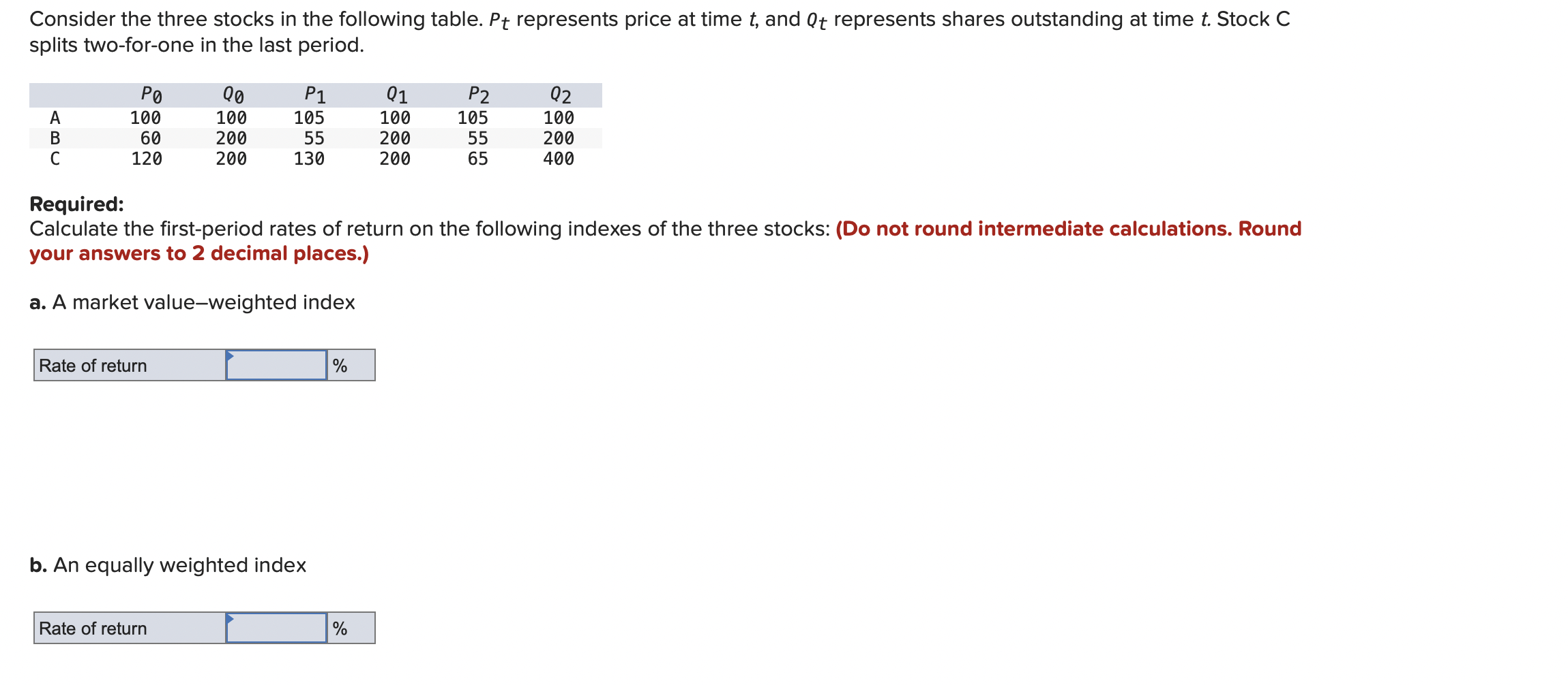 Solved Consider the three stocks in the following table. Pt | Chegg.com