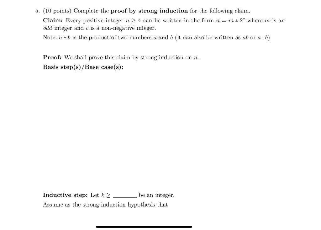 Solved (10 points) Complete the proof by strong induction | Chegg.com