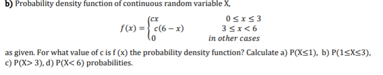 Solved b) Probability density function of continuous random | Chegg.com