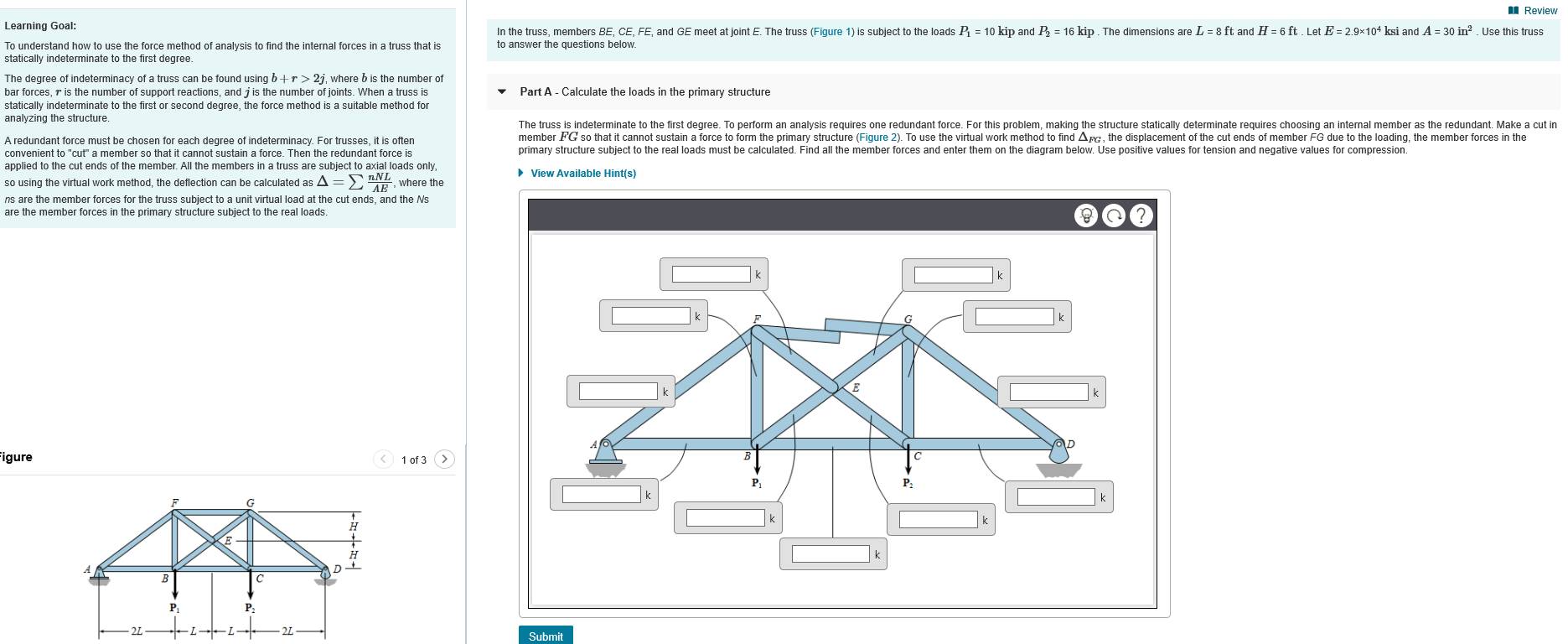 Solved II Review In the truss, members BE, CE, FE, and GE | Chegg.com