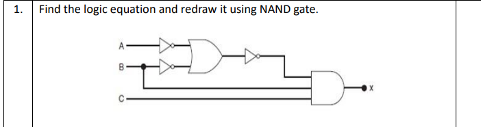 Solved 1. Find the logic equation and redraw it using NAND | Chegg.com